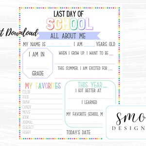 Last Day of School Printable Template Back to School Kids All About Me ...