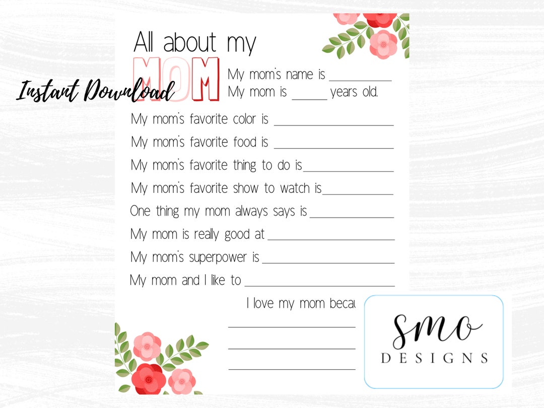 Mother's Day Printable for Mom Kids Interview Questions Kids Printable ...