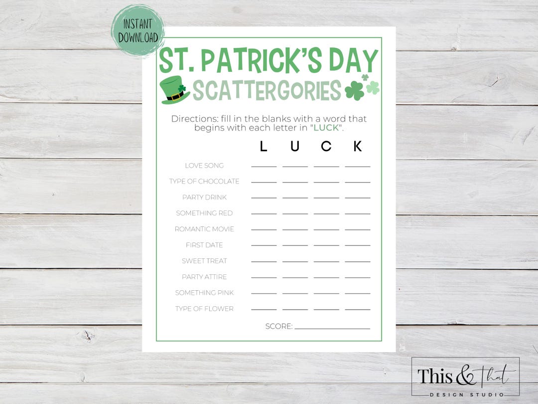 St. Patrick's Day Scattergories Printable Game | Saint Patrick's Day ...