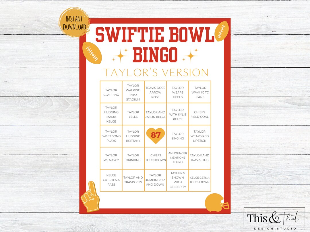 Taylor Swift Swifty Super Bowl Bingo Game Taylor's Version Football ...