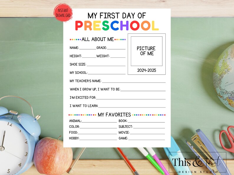 First Day of Preschool Printable Sign | First Day of School Interview ...