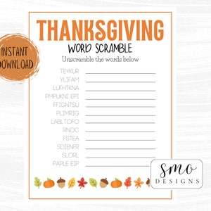 Thanksgiving Word Scramble Family Party Game Word Scramble Template ...