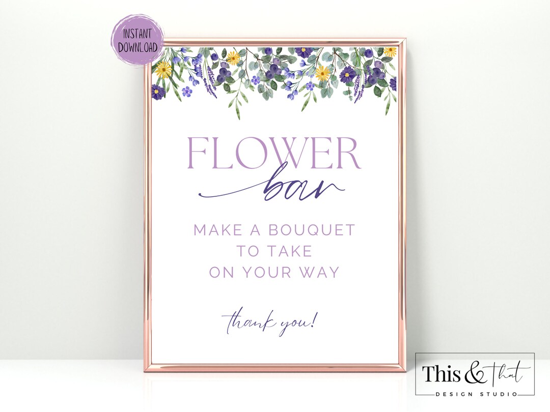 Floral Flower Bar Printable Sign | Flower Bouquet Bar Sign for Bridal ...