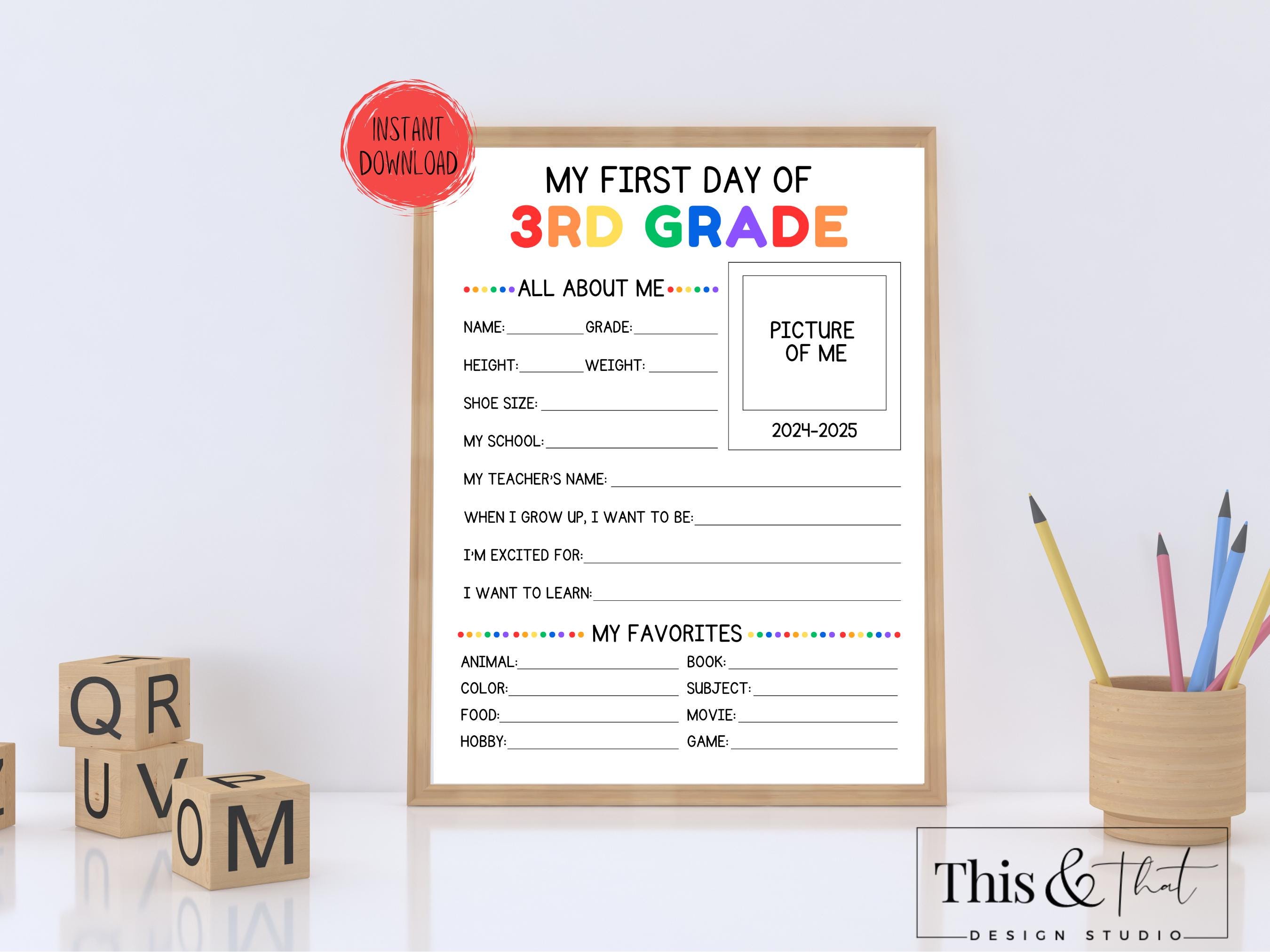 First Day of 3rd Grade Printable Sign First Day of Third Grade All ...