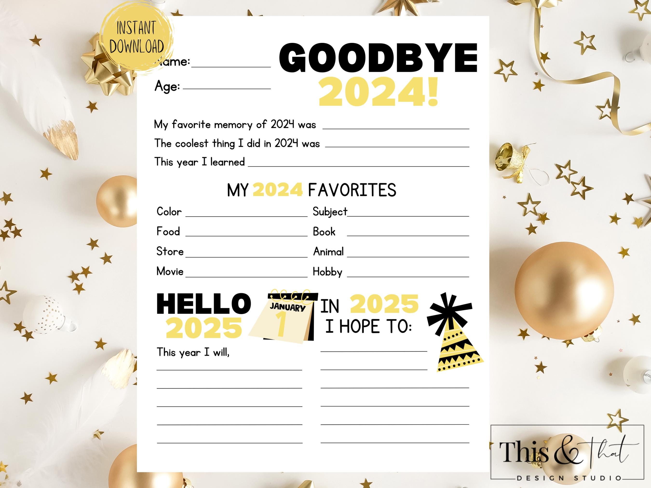 2025 New Years Resolution Printable | Goodbye 2024 Hello 2025 Kid ...
