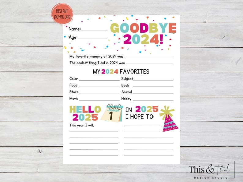 2025 New Years Resolution Printable | Goodbye 2024 Hello 2025 Kid ...
