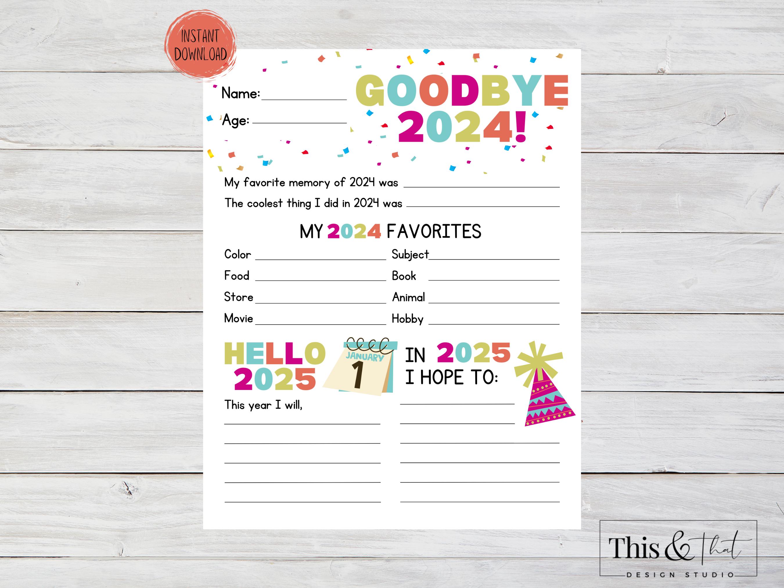 2025 New Years Resolution Printable | Goodbye 2024 Hello 2025 Kid ...