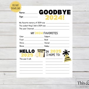 2025 New Years Resolution Printable | Goodbye 2024 Hello 2025 Kid ...