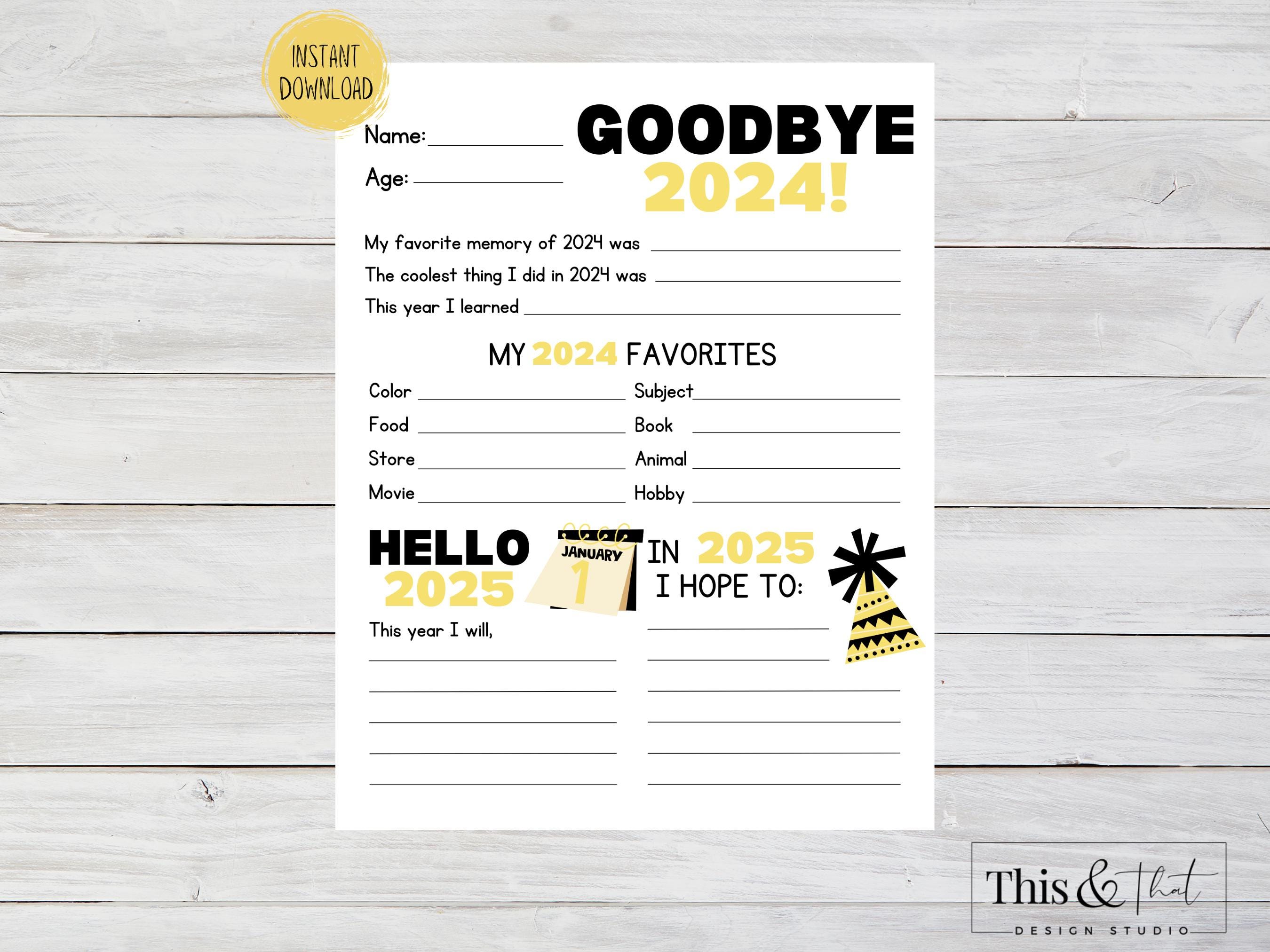 2025 New Years Resolution Printable | Goodbye 2024 Hello 2025 Kid ...
