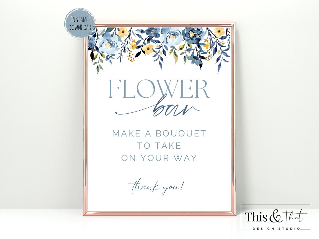 Blue Flower Bar Printable Sign | Flower Bouquet Bar Sign for Bridal ...