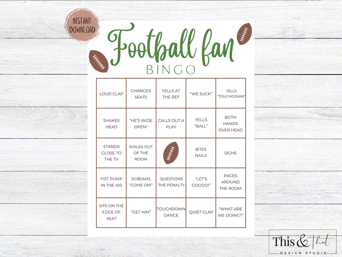 Printable Funny Football Fan Bingo Game | Drinking Game for Wife ...
