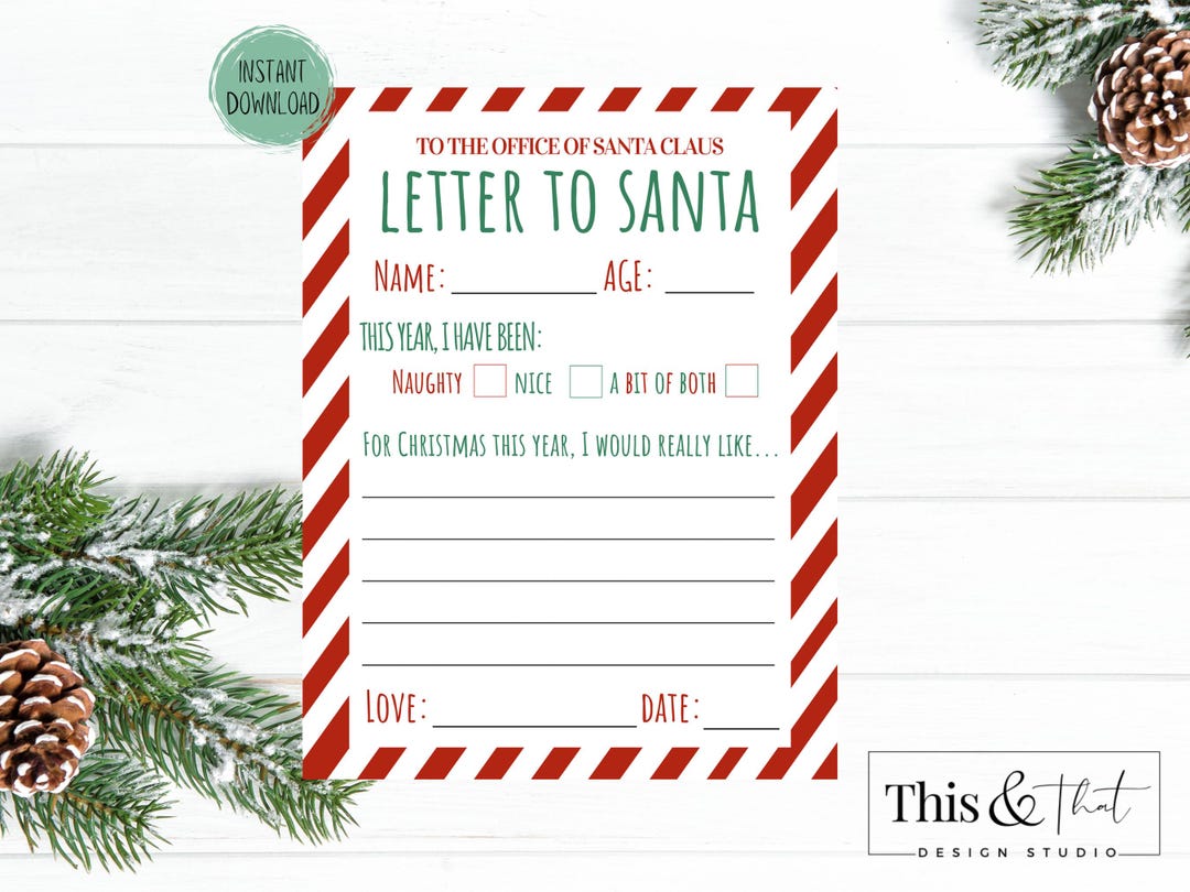 Dear Santa Printable Christmas Letter | Letter to Santa Wishlist ...