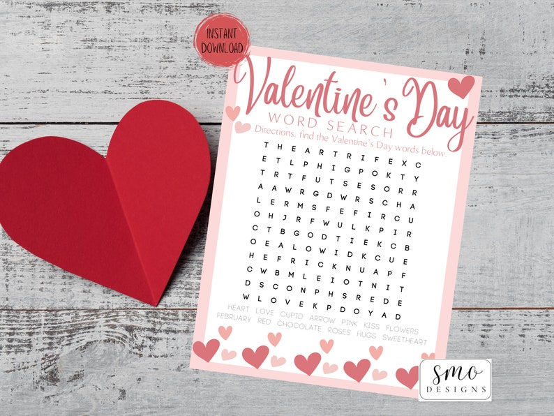 Valentine's Day Word Search | Kid Classroom Printable Game | Valentine ...