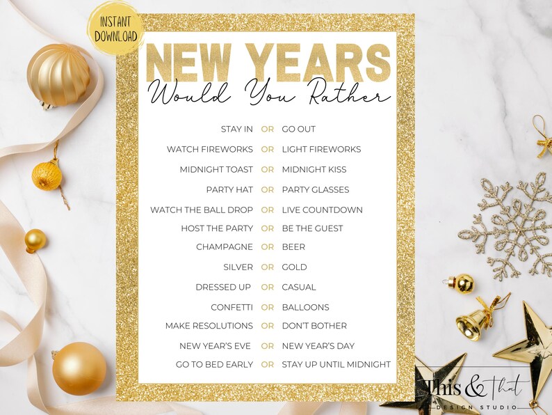 New Years Eve Party Game Would You Rather Printable | New Years Party ...