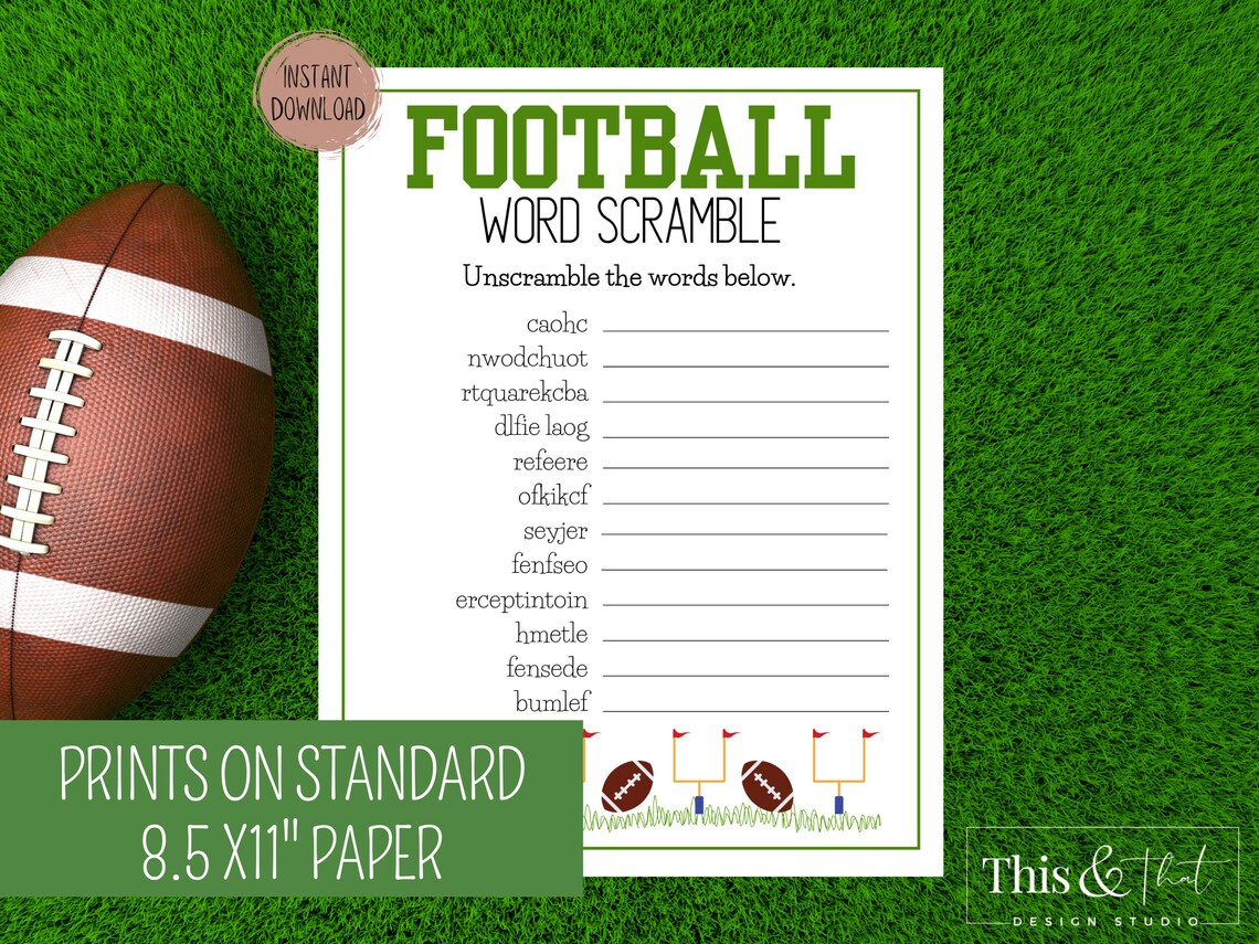 Football Word Scramble Printable Game | Printable Football Game Sports ...