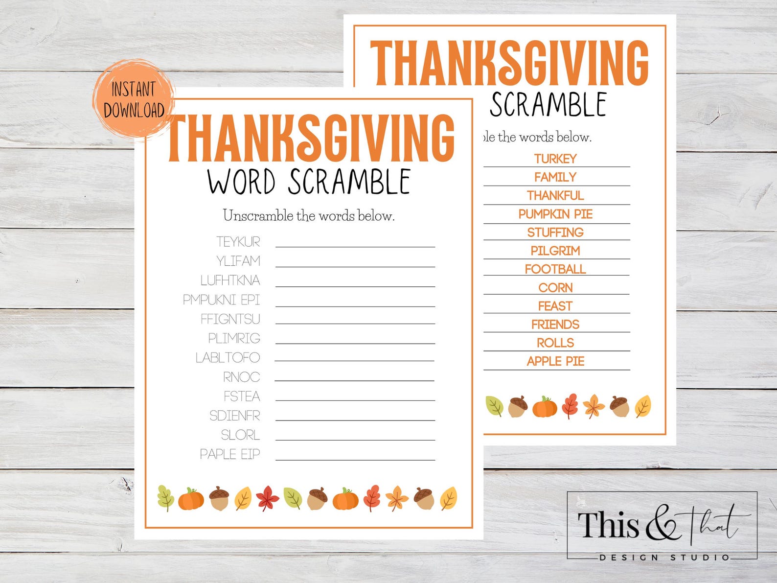 Thanksgiving Word Scramble Printable | Fall Activity Sheet Printable ...