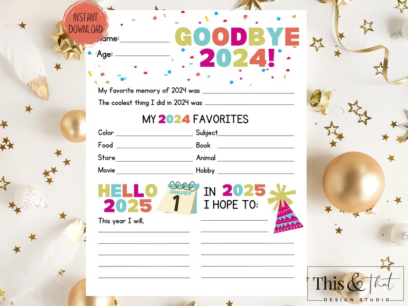2025 New Years Resolution Printable | Goodbye 2024 Hello 2025 Kid ...