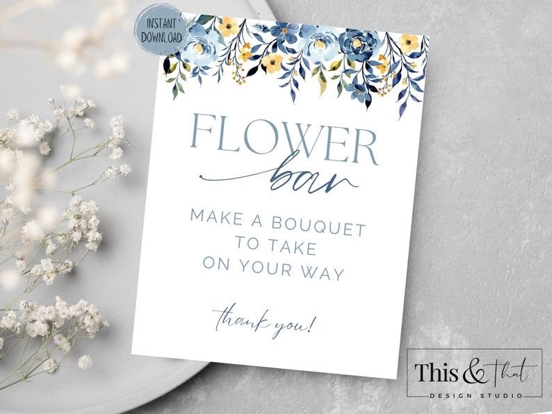 Blue Flower Bar Printable Sign Flower Bouquet Bar Sign for Bridal ...