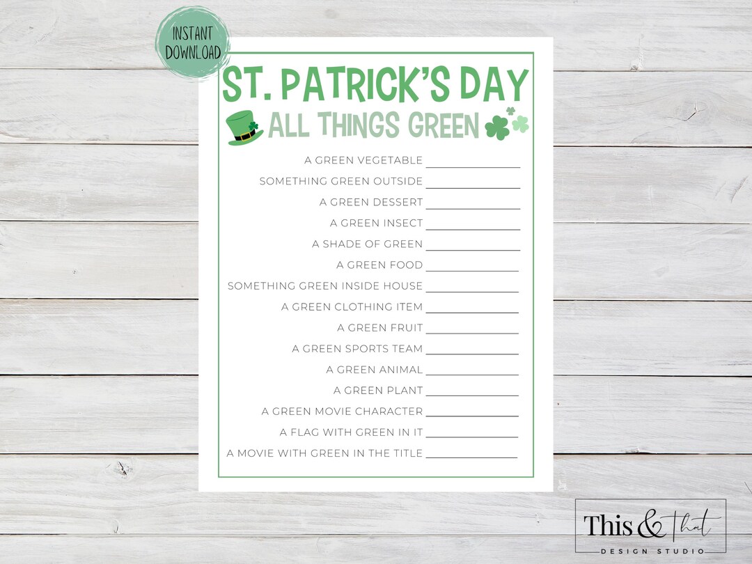 St. Patrick's Day All Things Green Printable Game | Saint Patrick's Day ...