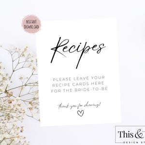 Recipe Card Bridal Shower Printable Sign | Leave Your Recipe Card Here ...