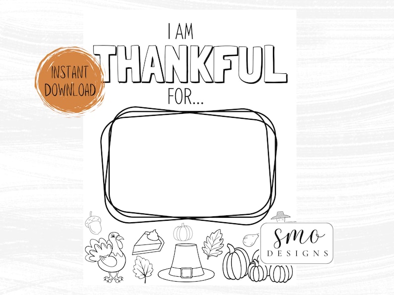 Thanksgiving Printable Template Thankful Instant Download Kid Coloring ...