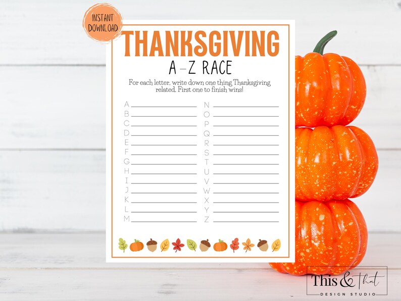 Thanksgiving A-Z Word Race Printable | Fall Activity Sheet Printable ...