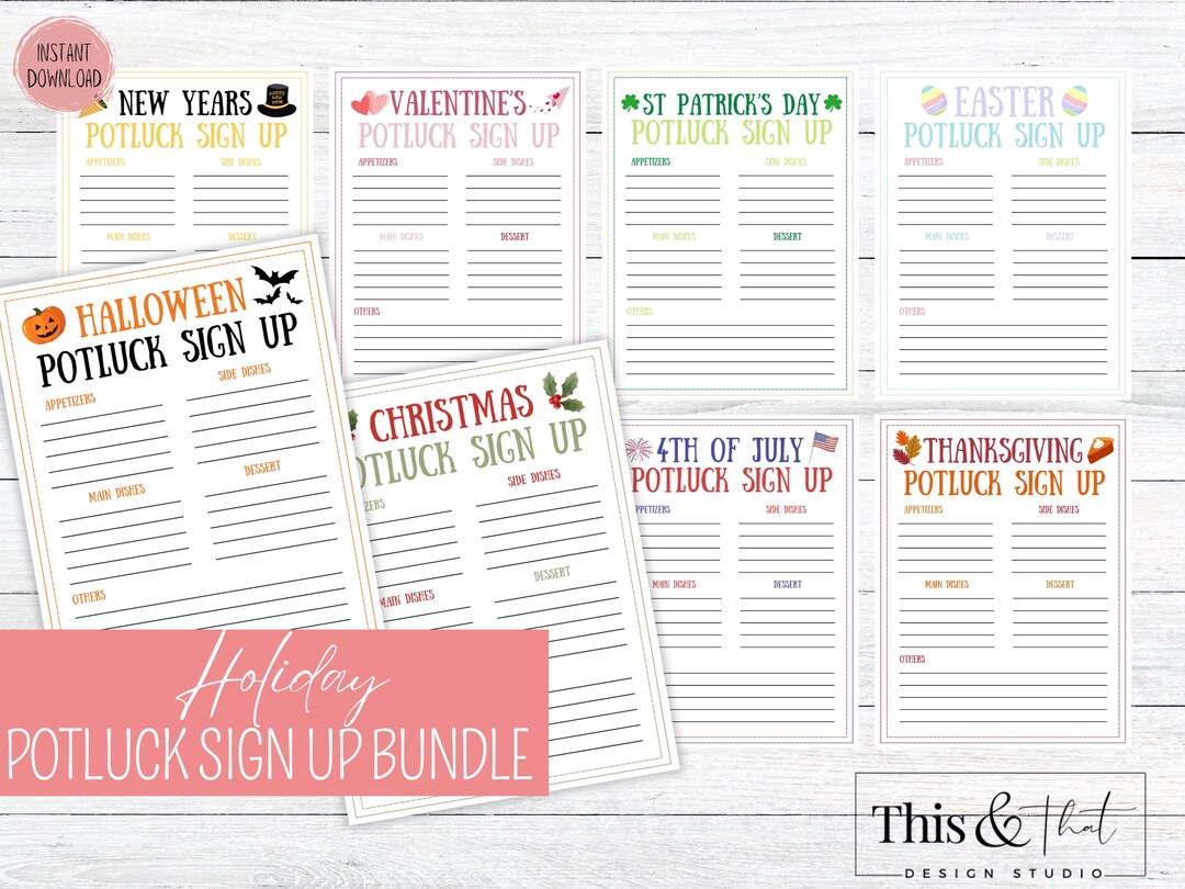 BUNDLE Printable Holiday Potluck Sign up Sheet | 8 Sign up Pages ...