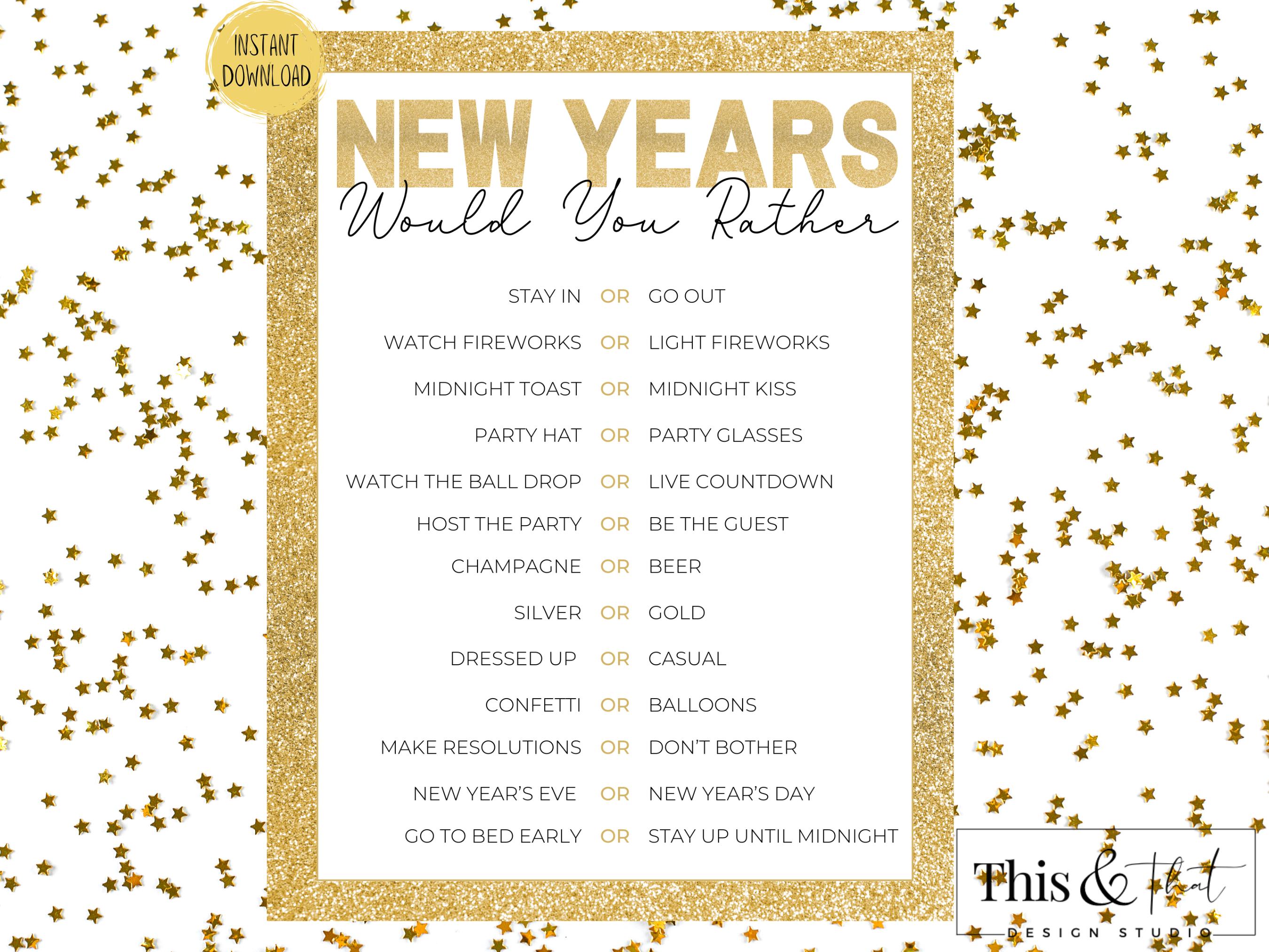 New Years Eve Party Game Would You Rather Printable | New Years Party ...