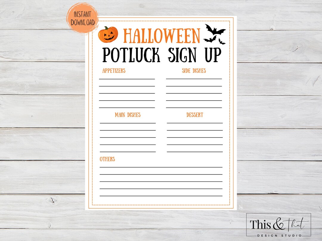 Halloween Printable Potluck Sign up Sheet | Halloween Party Sign up ...