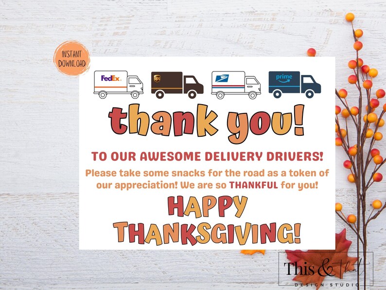 Thanksgiving Driver Thank You Snack & Drink Sign | Thankful Sign ...