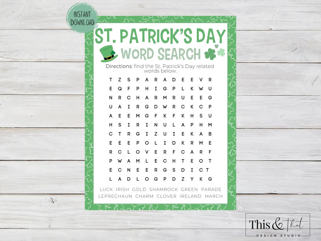 St. Patrick's Day Word Search Printable | St. Patty's Day Party ...