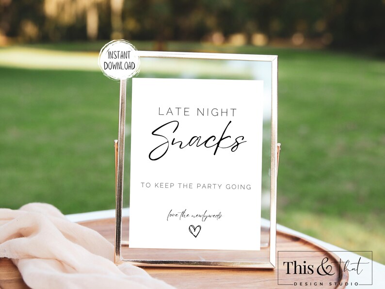Wedding Late Night Snack Printable Sign | Late Night Food Delivery ...