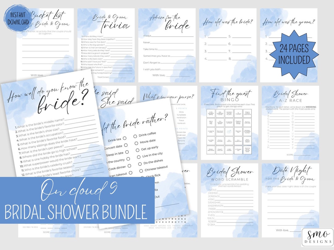 Cloud Nine Bridal Shower Bundle | Cloud 9 Bridal Shower Games & Signs ...