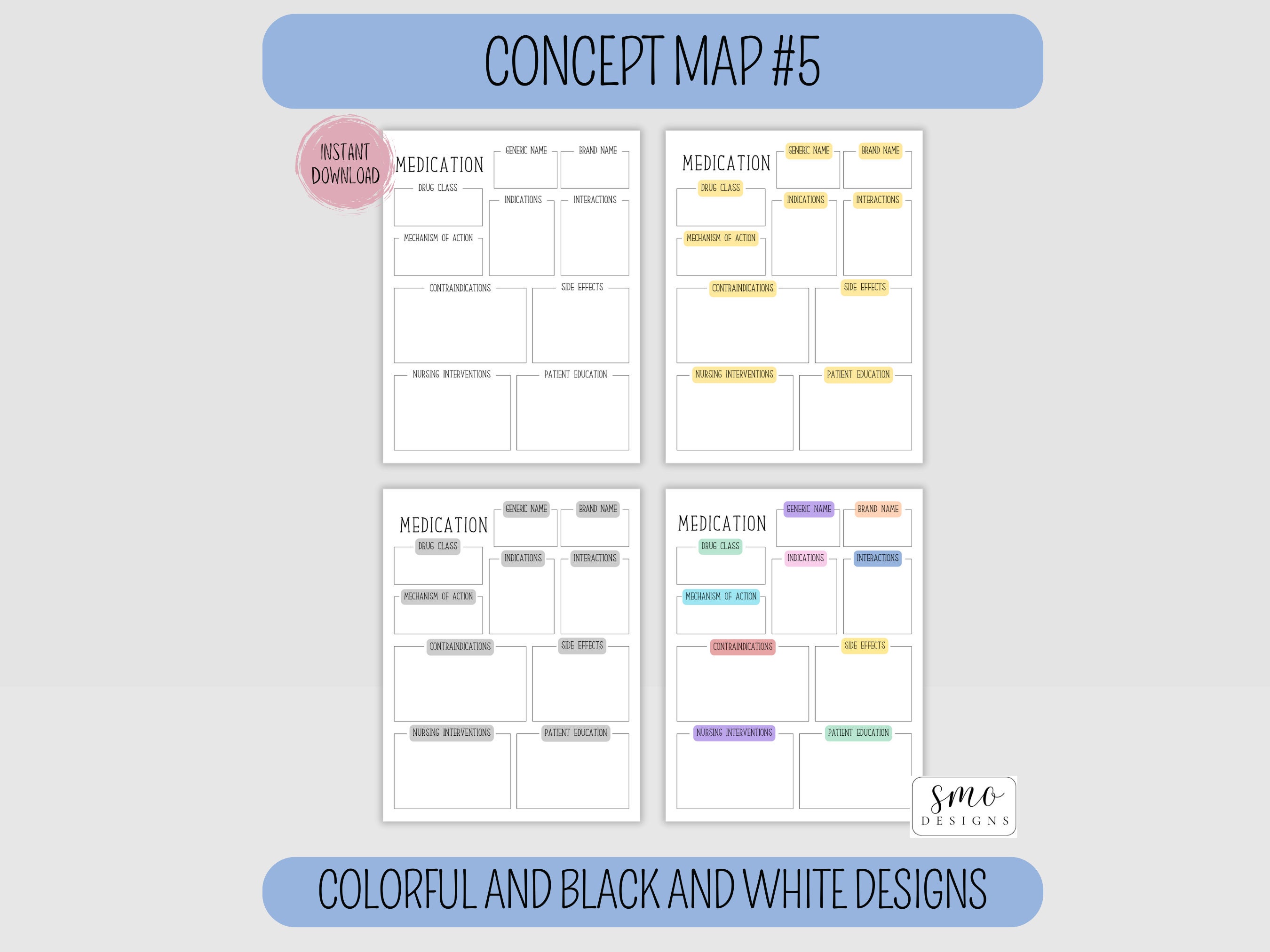 Nursing School Concept Map BUNDLE Printable Nursing School Study Guides ...