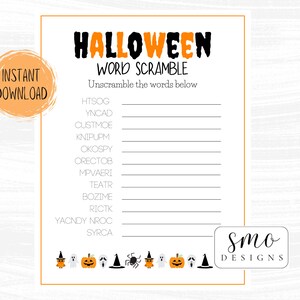 Halloween Word Scramble Halloween Party Game Template Holiday Printable ...