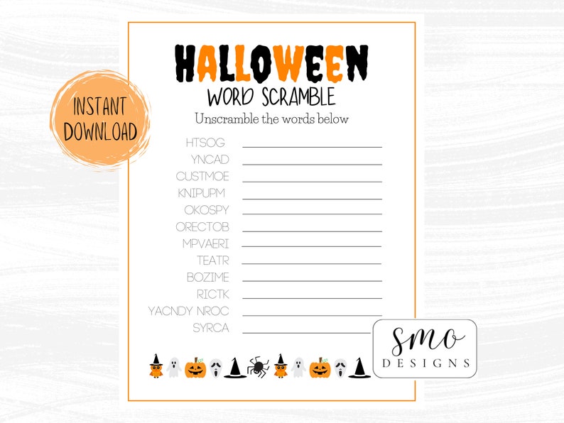Halloween Word Scramble Halloween Party Game Template Holiday Printable ...