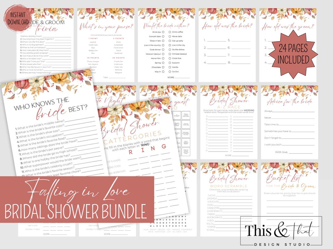 Falling in Love Bridal Shower Bundle | Fall Floral Pumpkin Bridal ...