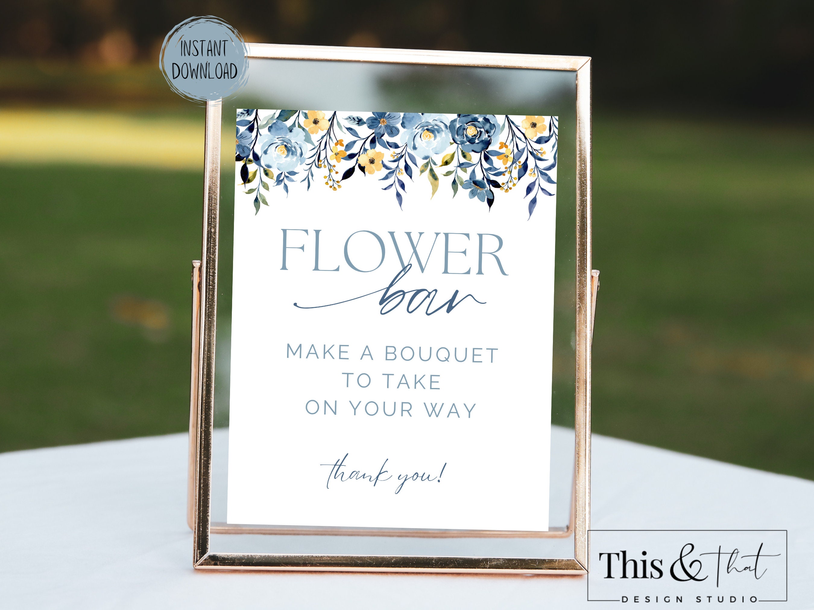 Blue Flower Bar Printable Sign Flower Bouquet Bar Sign for Bridal ...