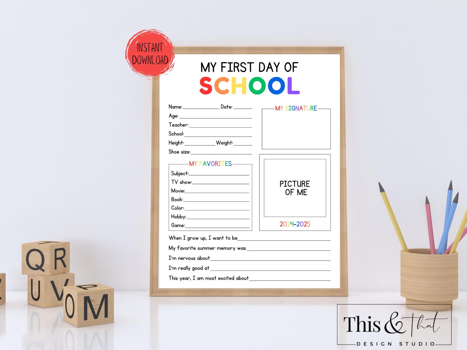 First Day of School Printable Sign | First Day of School Interview ...