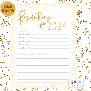 2024 New Years Resolution Printable New Years Resolutions List Template Adult Kids Resolution ...