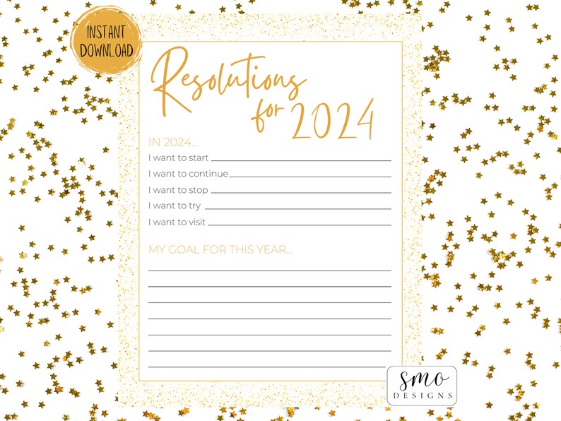 2024 New Years Resolution Printable New Years Resolutions List Template ...