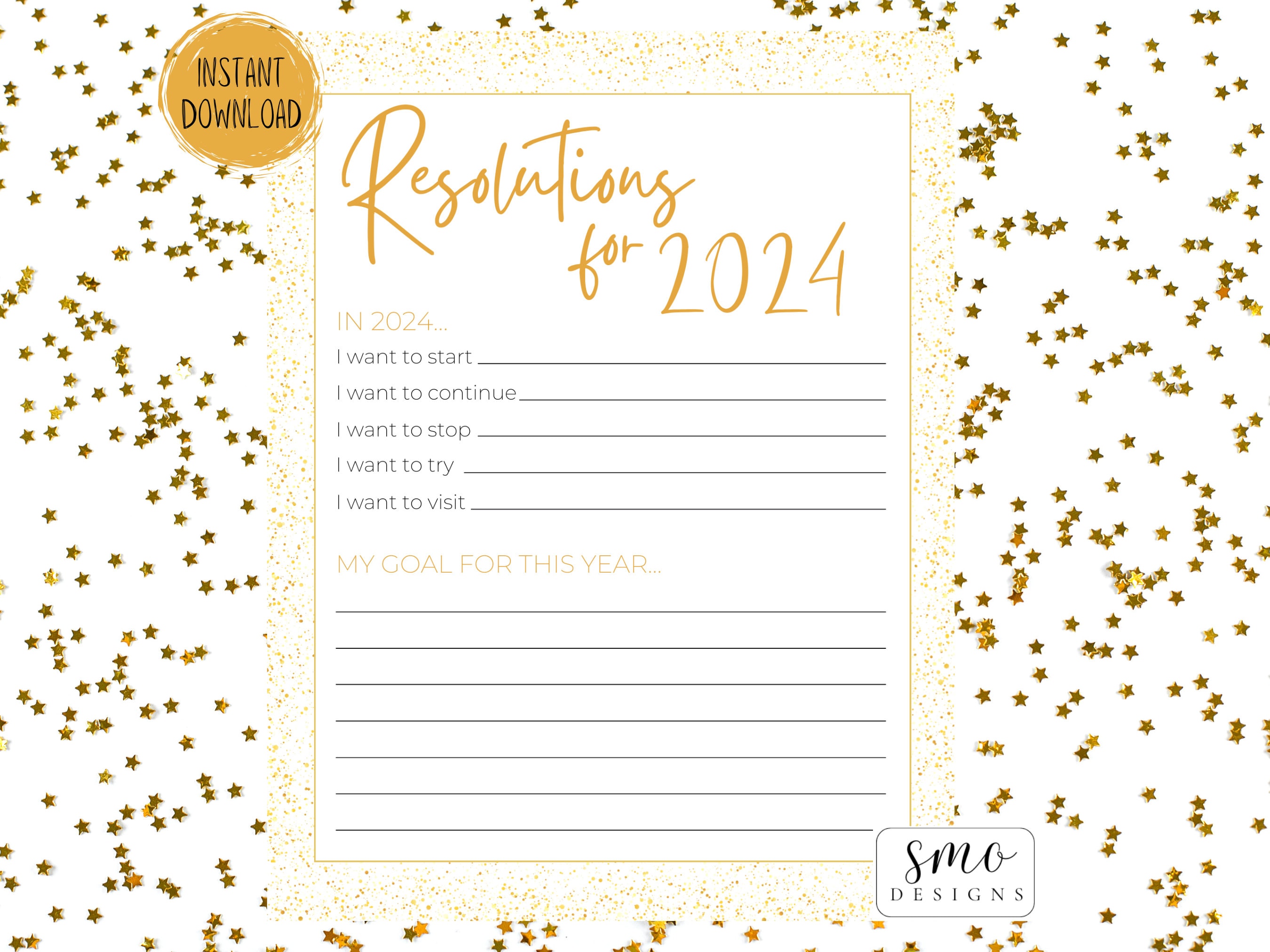 2024 New Years Resolution Printable New Years Resolutions List Template Adult Kids Resolution ...