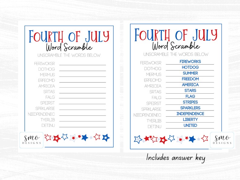 Fourth of July Word Scramble 4th of July Party Game Word Scramble ...