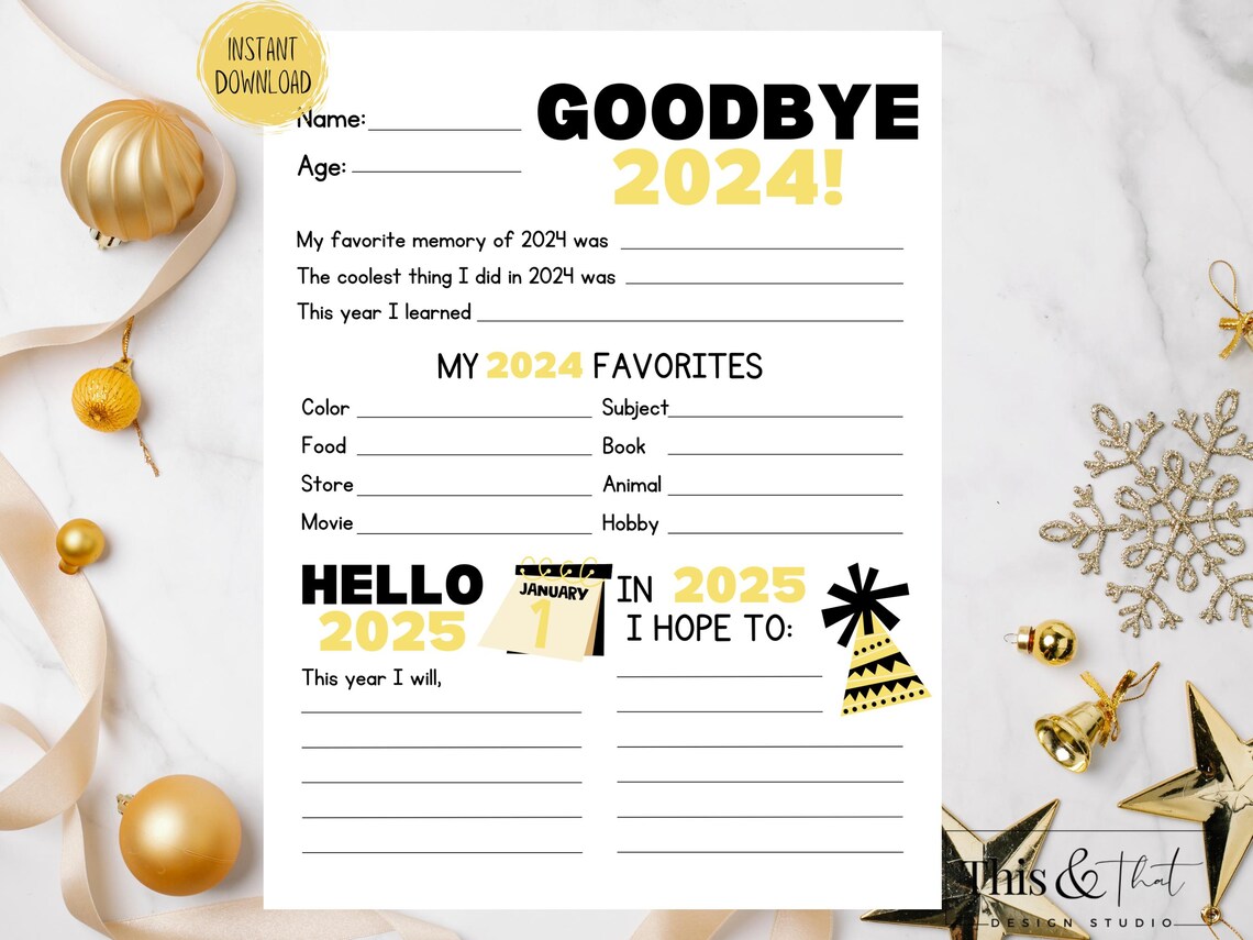 2025 New Years Resolution Printable | Goodbye 2024 Hello 2025 Kid ...