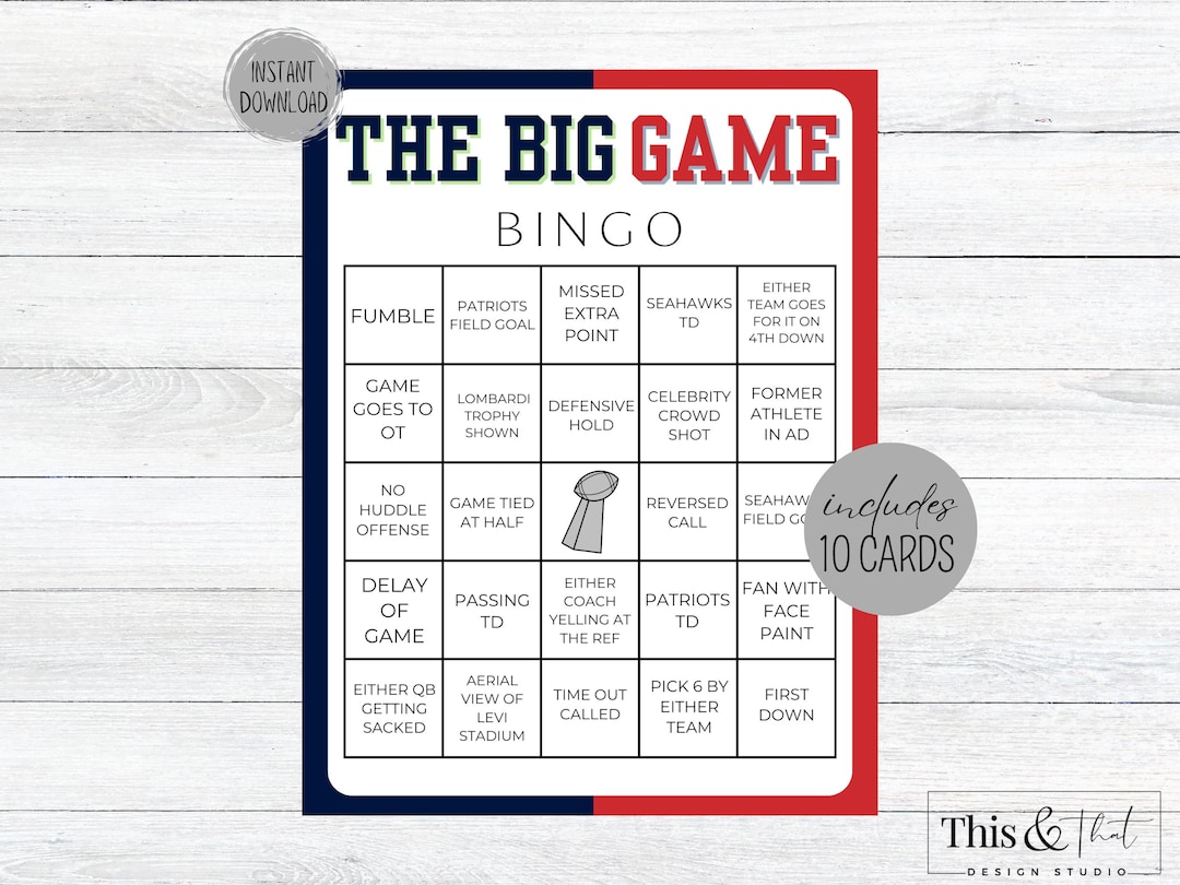 The BIG Game Bingo 10 Cards | Watch Party Game | Championship Football ...