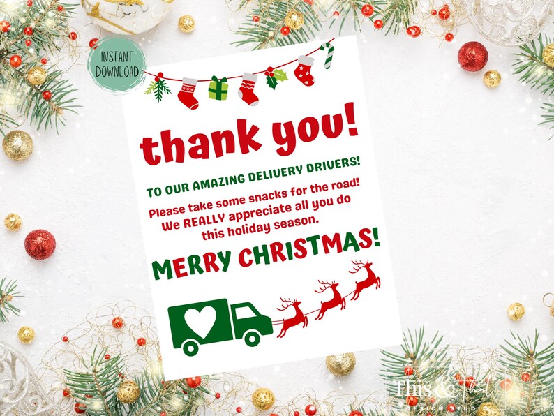 Printable Delivery Driver Thank You Snack & Drink Sign | Santa ...