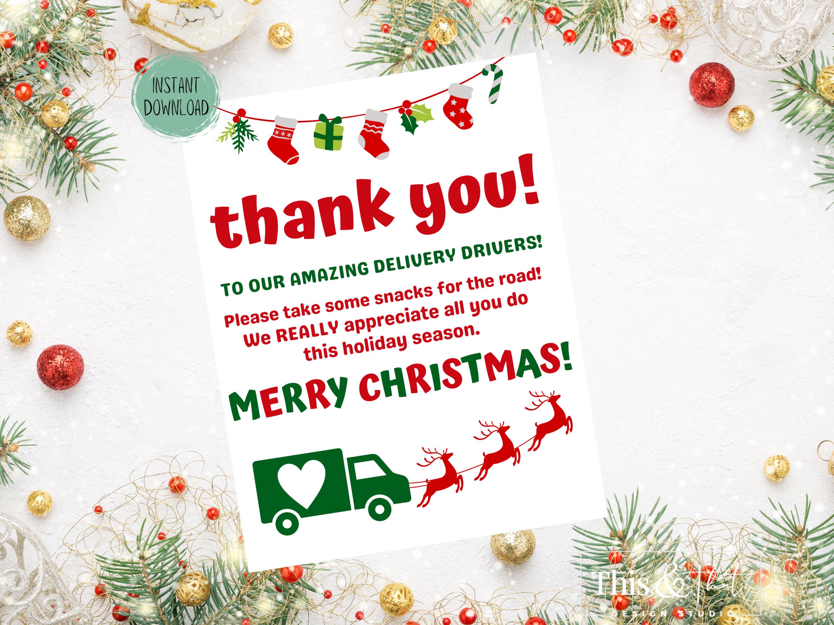 Printable Delivery Driver Thank You Snack & Drink Sign | Santa ...