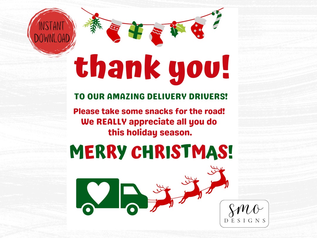 Delivery Driver Thank You Snack & Drink Sign Christmas Deliveries ...