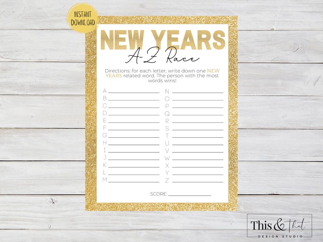 New Years Eve Party Game A-Z Race Printable | New Years Party Game Word ...