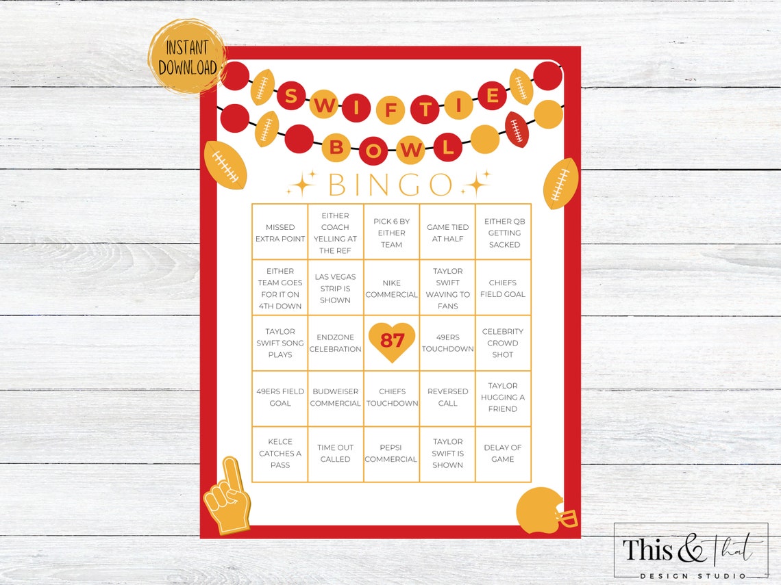 Taylor Swift Super Bowl Bingo Game Swiftie Bowl Bingo Printable Bingo ...